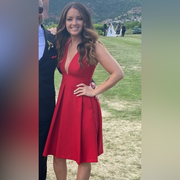 Harlyn | Dresses | Harlyn Womens Sz S Red Plunge V Neck Cocktail ...